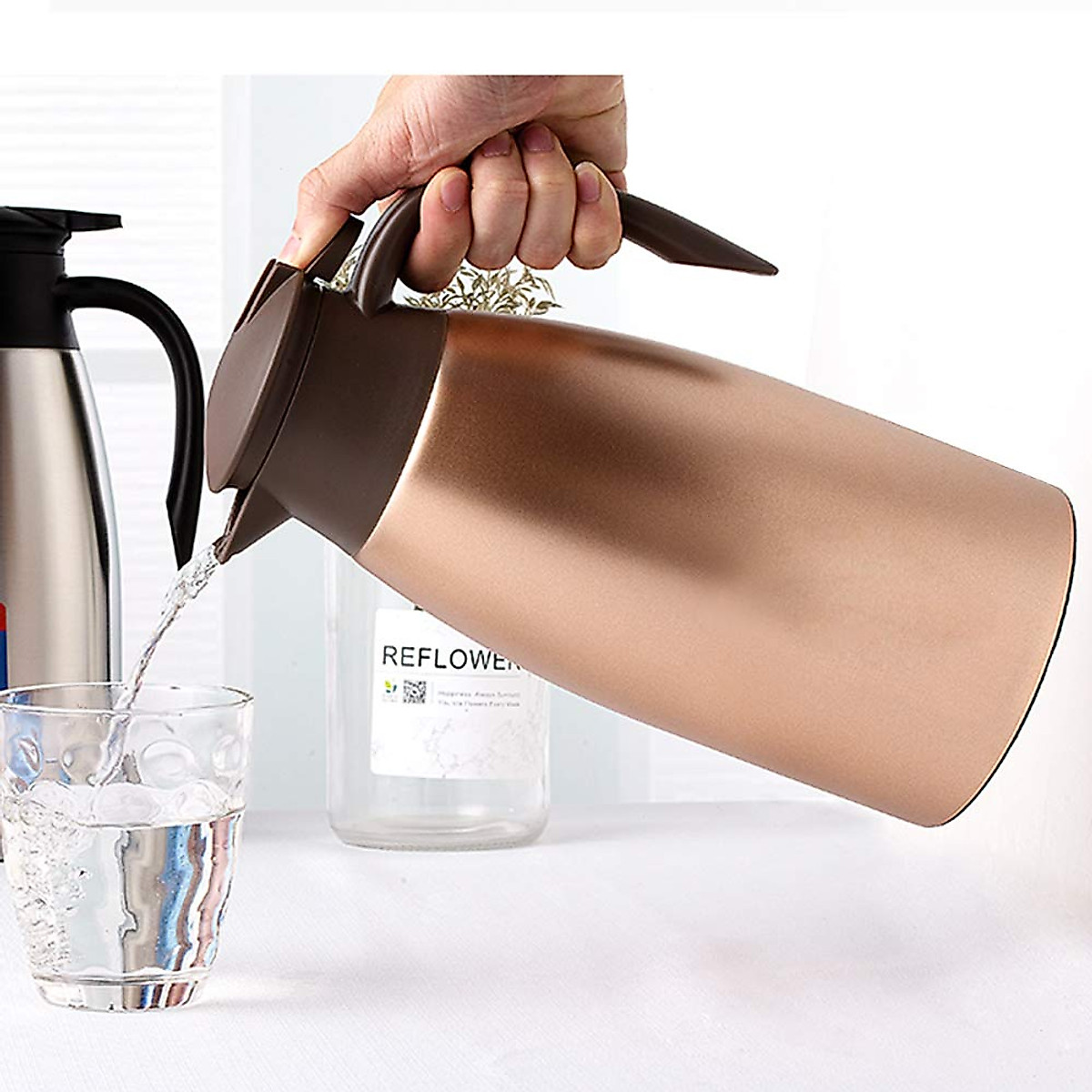 68oz Coffee Carafe Airpot Insulated Coffee Thermos Urn Stainless Steel Vacuum Thermal Pot Flask for Coffee, Hot Water, Tea, Hot Beverage - Keep 12 Hours Hot, 24 Hours Cold -Gold