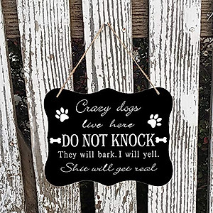 WaaHome Funny Dog Sign,Do Not Knock Sign,Crazy Dogs Live Here Sign, 6''x8'' No Soliciting Sign for House Home Door