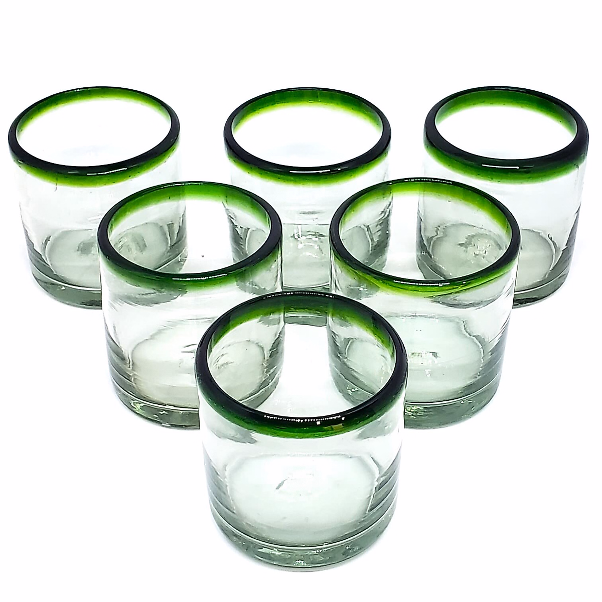 Emerald Green Rim 8 oz DOF Rock Glasses (set of 6), Recycled Glass, Lead-free, Toxin-Free (DOF Rocks)