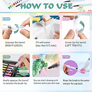 Junreox 12Pcs Watercolor Brush Pens, Premium Water Brush Pen Leakproof with Assorted Tips, Water Brush Pens for Watercolor, Refillable Watercolor Pens, Watercolor Paint Pens, Arts Value Set