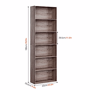 FOTOSOK 6-Tier Open Bookcase and Bookshelf, Freestanding Display Storage Shelves Tall Bookcase for Bedroom, Living Room and Office, Oak