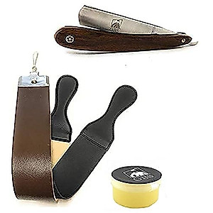 G.B.S Mahogany Wood, Shave Ready Straight Razor, Leather Strop Made with Cow Hide Leather Steel Clamp, Wooden Handle