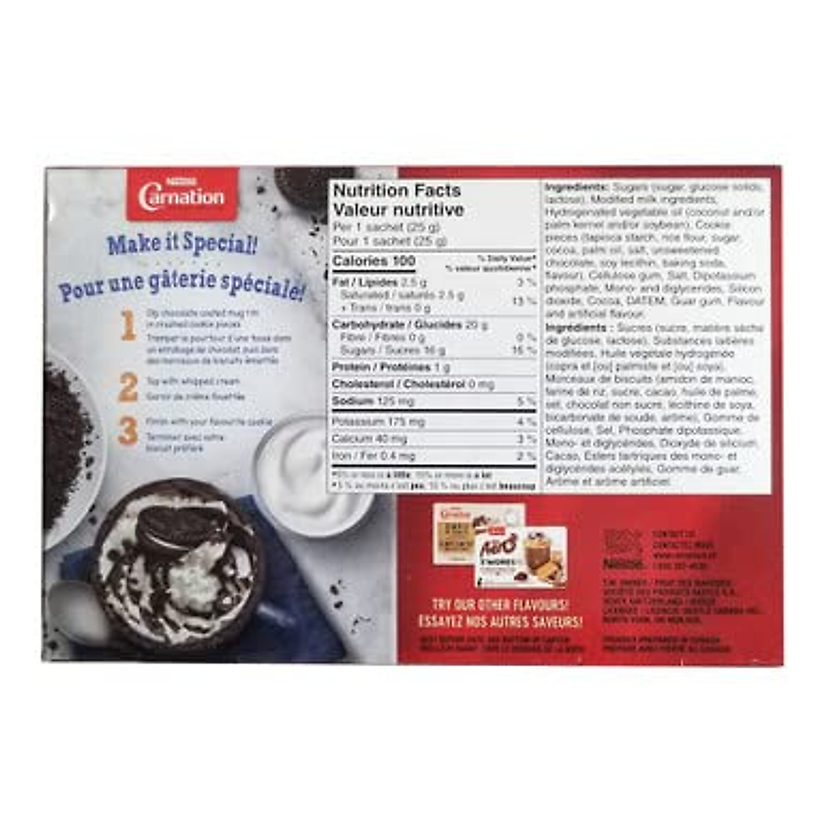 Nestle Carnation Cookies and Creme Hot Chocolate Mix, 7 x 25g/0.9 oz. Sachets (Imported from Canada)