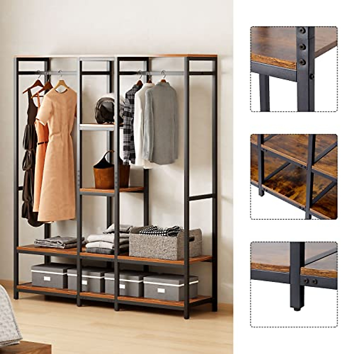 soges Garment Racks with 5 Tiers Shelves 2 Rod Clothes Rack FreeStanding Rack Organizer Storage for Hanging Clothes and Storage