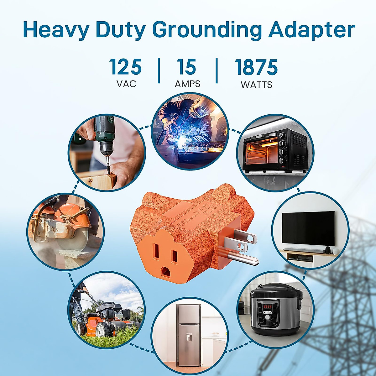 3-Outlet Grounding Adapter, Kasonic [UL Listed] Plug Extender, Heavy ...