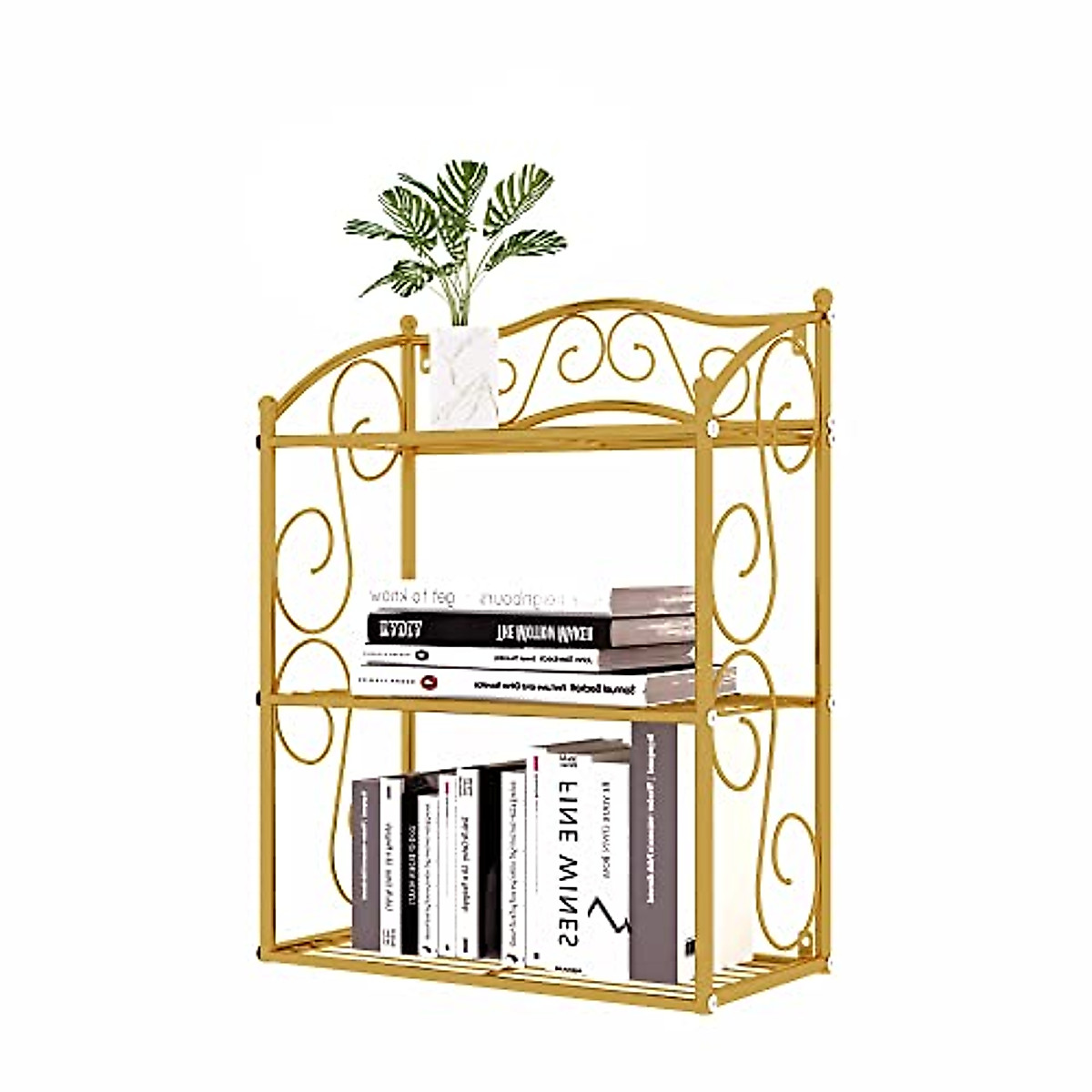 YADOOLIFE Metal Wire Wall Shelf Unit, 3-Tier Wall Mounted Gold Floating Shelves with Liners, Hanging/Standing Storage Shelving Rack for Pantry Bathroom Office Home Organization