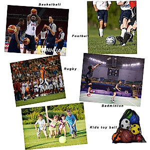 Rudmox Heavy Duty Mesh Ball Bag, Drawstring Sport Equipment Storage Bag for Basketball, Soccer, Sports Beach and Swimming Gears with Adjustable Shoulder Strap Outdoor Organizer (Black-XL)