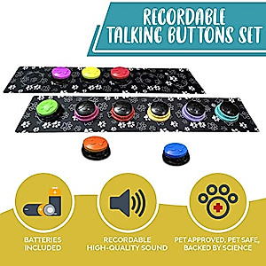 Kilab Talking Dog Buttons– Pack of 12 Recordable Dog Communication Buttons with 2 Mats | Talking Buttons for Dogs & Cats | Talking Dog Button for Communication with 30 Stickers (12 Pack)