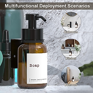 Shampoo and Conditioner Dispensers, Wall Mounted Soap Dispensers Bathroom, No-Drill Shampoo Bottles for Bathroom Shower Bottles Refillable with Labels Amber Shower Hand Dish Soap Pump Dispensers Home