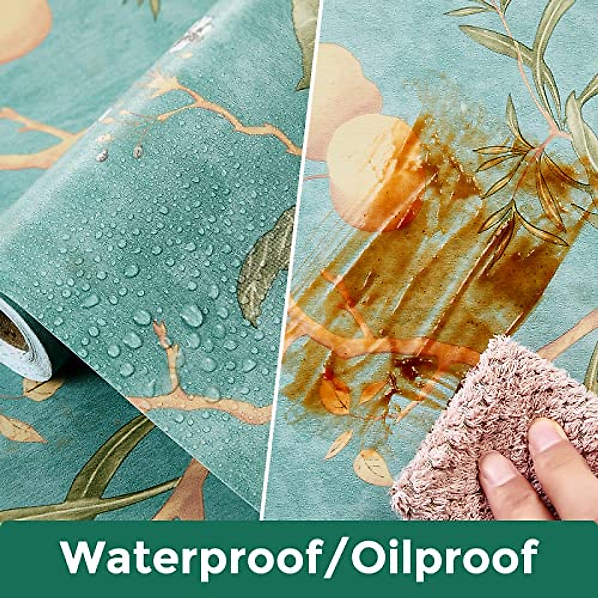 Floral Peel and Stick Wallpaper Contact Paper: Vintage Removable, Bird Stick on Wallpaper 17.7 x 118.1 inch Self Adhesive Green