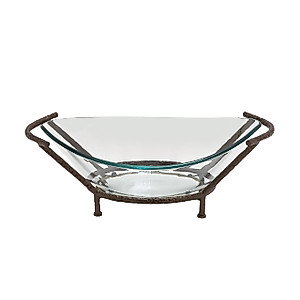 Deco 79 Tempered Glass Kitchen Serving Bowl with Brown Metal Base, 26" x 10" x 9", Clear