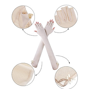 2 Pairs Women UV Sun Protection Driving Gloves Touchscreen Cotton Arm Sun Block Gloves for Outdoor Sports Summer Supplies (Color Set 4)