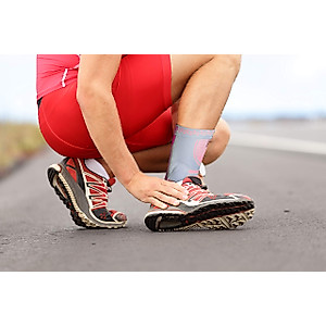 Doctor Developed Ankle Brace/Compression Sleeve/Ankle Support - & Doctor Written Handbook - Protector/Guard with Silicon Gel Pad for Foot Support [Single] (Pink/Grey, M)