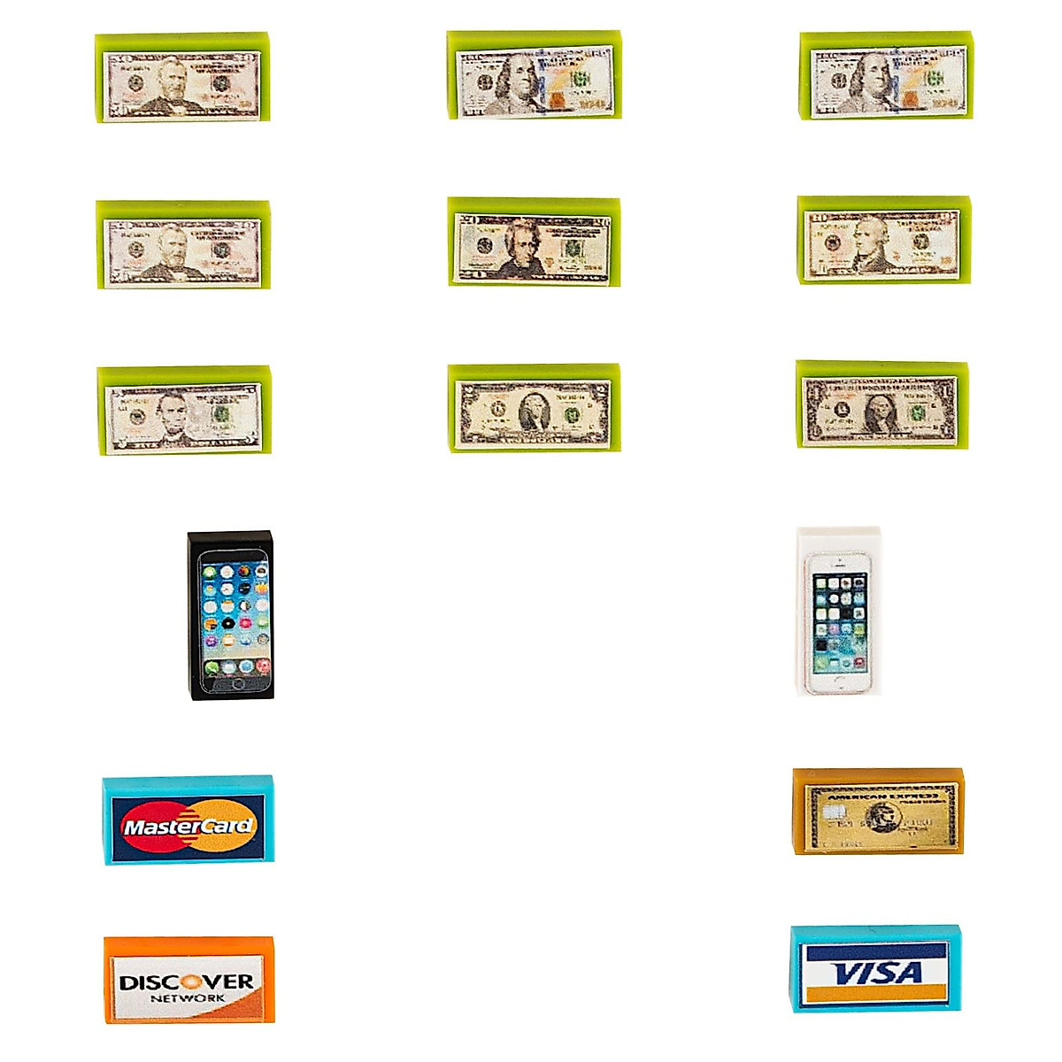 Building Bricks ATM Piggy Bank with Custom Bank Money Cash Bills Credit Cards Smart Phones-Personal ATM for Kids- Boys Girls Birthday Gift Toy