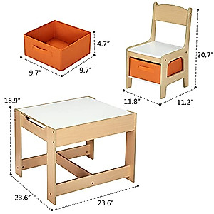 Kinfant Toddler Table and Chair Set - Activity Table for Toddlers with Double Side Detachable Tabletop, 3 in 1 Wood Activity Table for Toddlers Arts, Crafts, Drawing & Reading (Orange)