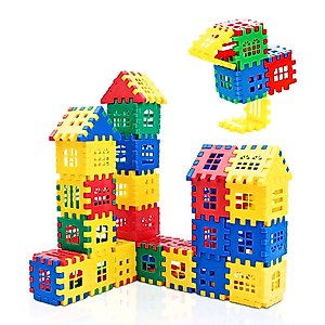 hirebird Building Block 80Pcs, Educational Building Toy Building Set, develops Tactile Skills, Creativity, Color Sense, Waffle Blocks, Toy Set for Early Educational Boys and Girls 02