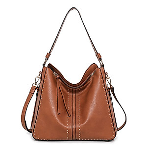 Montana West Large Hobo Handbag for Women Studded Leather Shoulder Bag Crossbody Purse With Tassel MWC-1001BR