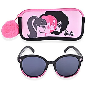 Barbie Girl's Cat Eye Sunglasses and Handled Hard Case Set (Pink-White-Black)