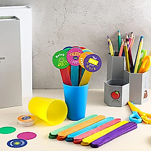 122 Pcs Good Behaviour Buckets Classroom Educational Supplies Include 60 Educational Classroom Movement Cards 60 Wooden Sticks and 2 Pcs Plastic Cup with Adhesive Social Emotional Toy for Kids