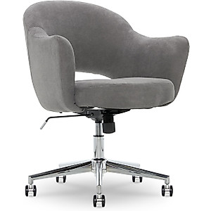 Serta Valetta Office Desk Memory Foam Padding, Midcentury Modern Style, Chrome-Finished Stainless-Steel Base, Home Chair, Gray