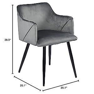 FurnitureR Set of 2, Velvet Fabric Side Accent Arm Scandinavian Modern with Metal Legs for Home Kitchen Living Bedroom Dining Chair, Grey