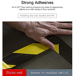 APT Premium Black and Yellow Striped Vinyl Floor Safety Marking Tape, Excellent for Hazard Caution& Warning, Social Distancing, Warehouse & Gym Floor (2 Inch, 5 Rolls, Yellow/Black)