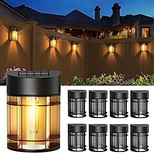 Mancra 8 Pack Solar Fence Lights, LED Solar Outdoor Lights Waterproof Solar Deck Lights Patio Decor for Outside Yard Porch Driveway, 3000K