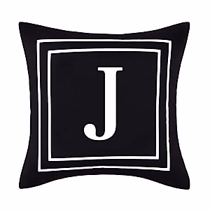 Yastouay Pillow Covers English Alphabet J Throw Pillow Cover Black Throw Pillow Case Modern Cushion Cover for Sofa Bedroom Chair Couch Car (Black, 18 x 18 Inch)