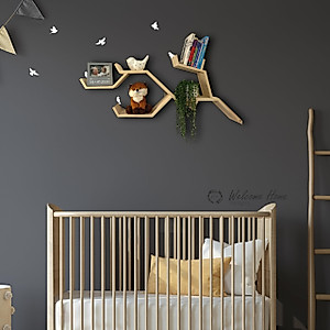 W/H Tree Branch Shelf, 18 x 48 x 7 inch, Solid Pine Wooden Shelf, Tree Bookshelf, Farmhouse Style Shelf, Nursery Shelf, Bedroom Shelf, Tree Shelf, Kids Room Shelf