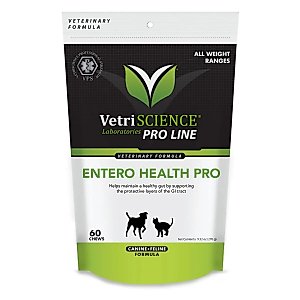 VetriScience Entero Health Pro - GI Supplement for Dogs & Cats - Natural Digestive Support with Zinc Carnosine & Slippery Elm Bark - Immune Health & Balanced Digestion Supplement - 60 Chews
