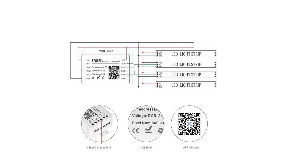 TOPXCDZ SP602E 4CH Output Bluetooth Pixel Led Controller DC5-24V ...
