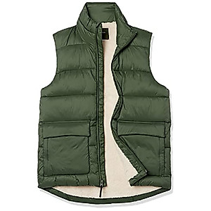 Amazon Essentials Men's Water-Resistant Sherpa-Lined Puffer Vest, Olive, X-Large