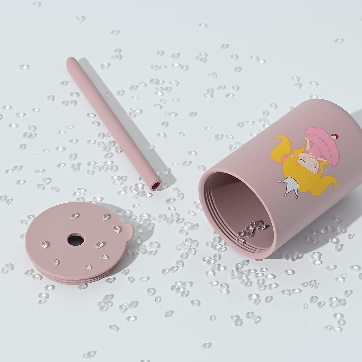 JOYIT Silicone Open Straw Cups for Toddlers | Open Cup for Baby 6 oz | Baby Training Cup (Princess-Pale Mauve)