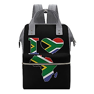 I Love South Africa Flag Diaper Bag Backpack Large Capacity Mommy Bags Multifunction Nappy Bag Travel Back Pack Gray-Style