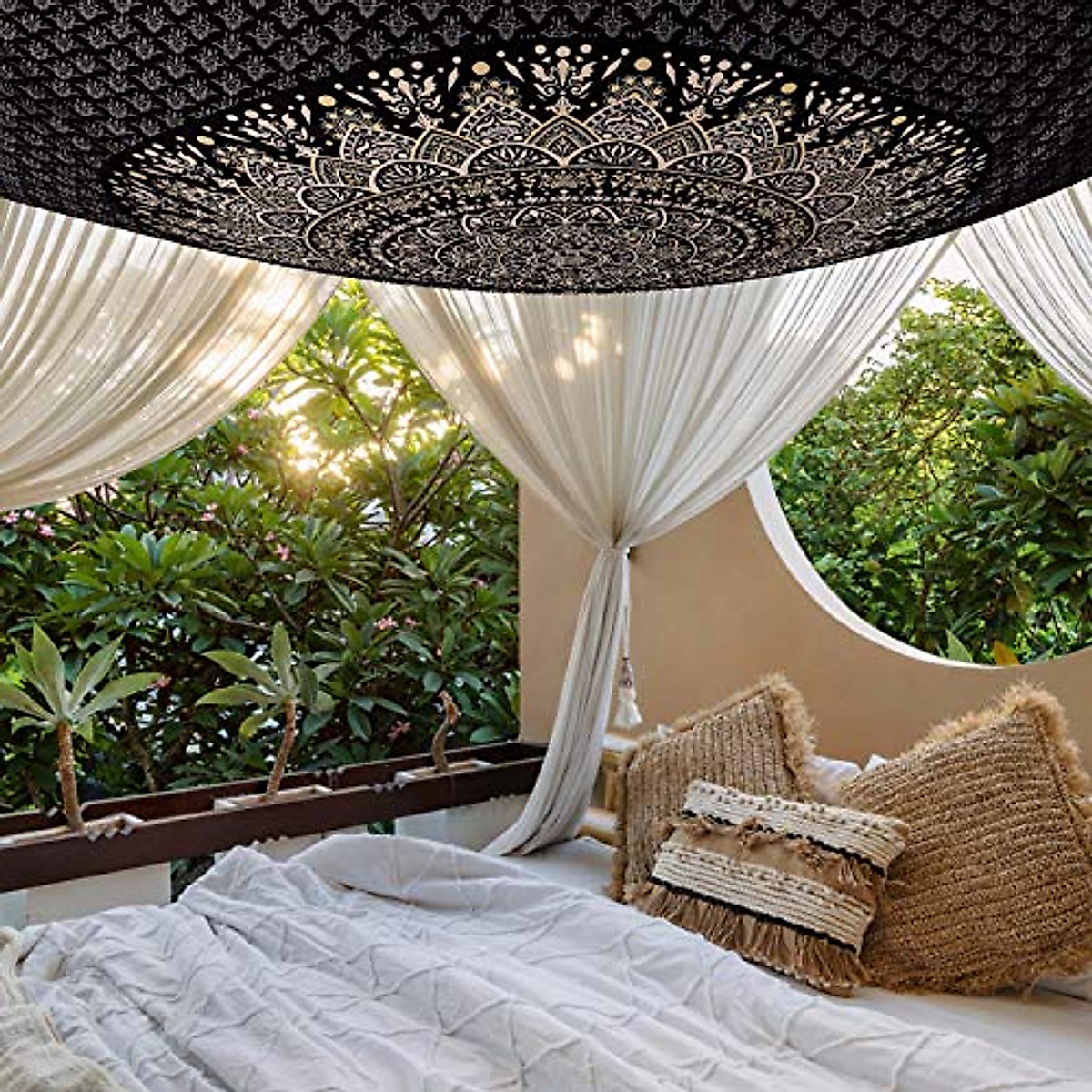 Edeesky Black Golden Mandala Tapestry Wall Hanging Psychedelic Medallion Wall Tapestry Aesthetic Indian Hippie Wall Decor Bohemian Wall Art Boho Home Decoration for Bedroom,Living Room,Dorm