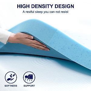 Subrtex 3 Inch Memory Foam Mattress Topper Mattress Pad Ventilated Gel Infused Bed Foam Topper for Pressure Relieving, CertiPUR-US Certified, Queen, Blue