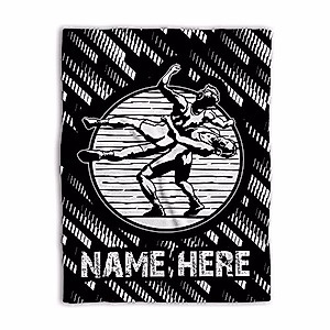 OhaPrints Custom Abstract Pattern Wrestling Lover Wrestler Black White Personalized Name Soft Sherpa Throw Blankets Cozy Fuzzy Fleece Throws for Tv Sofa Couch Comfy Fluffy Blanket 30X40 50X60 60X80