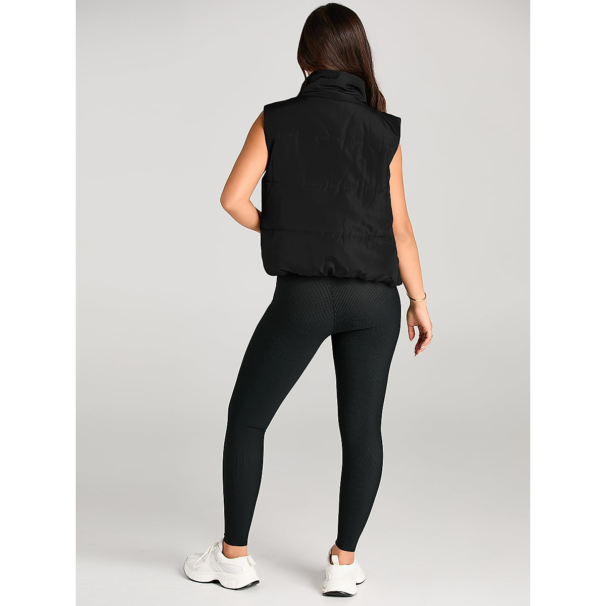 AUTOMET Fall Outfits Clothes Puffer Vest Women Sleeveless Winter Cropped Outerwear Warm Puffer Lightweight Stand-up Collar Down with Pockets 2024