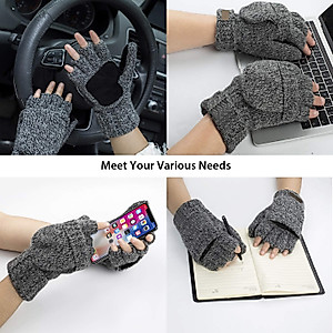 ViGrace Winter Knitted Convertible Fingerless Gloves Wool Mittens Warm Mitten Glove for Women and Men