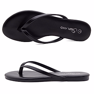 Shoe Land Falema Women's Flip Flops, Casual Thong Sandals, Slip-On Slides, Lightweight Casual Flat Sandals with Cushioned Footbed for Walking, Daily Wear, and Shopping,Black, Size 11.0