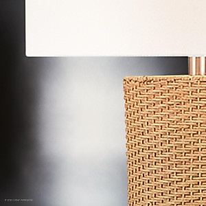 Urban Ambiance Luxury Scandinavian Floor Lamp, 19''W x 19''D x 64''H, with Modern-Farmhouse Elements, Natural Brown Finish and a White Linen Hardback Shade, UEX8102