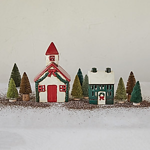 Creative Co-Op 4' L x 3-1/4'W x 5-1/2'H Hand-Painted Stoneware House, Reactive Glaze, Green, Cream Color & Red (Each One Will Vary)