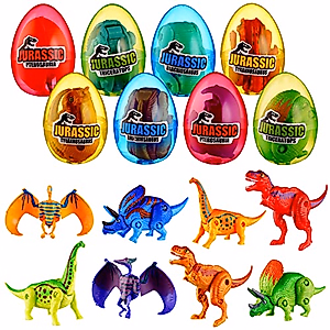 Dinosaurs Easter Eggs Stuffer 8 Pack, Jumbo Easter Basket Stuffers Easter Eggs Filled, Cute Easter Party Favors for Boys Girls Dinosaur Toys, Colorful Easter Gifts for Toddler Kids Easter Egg Hunts