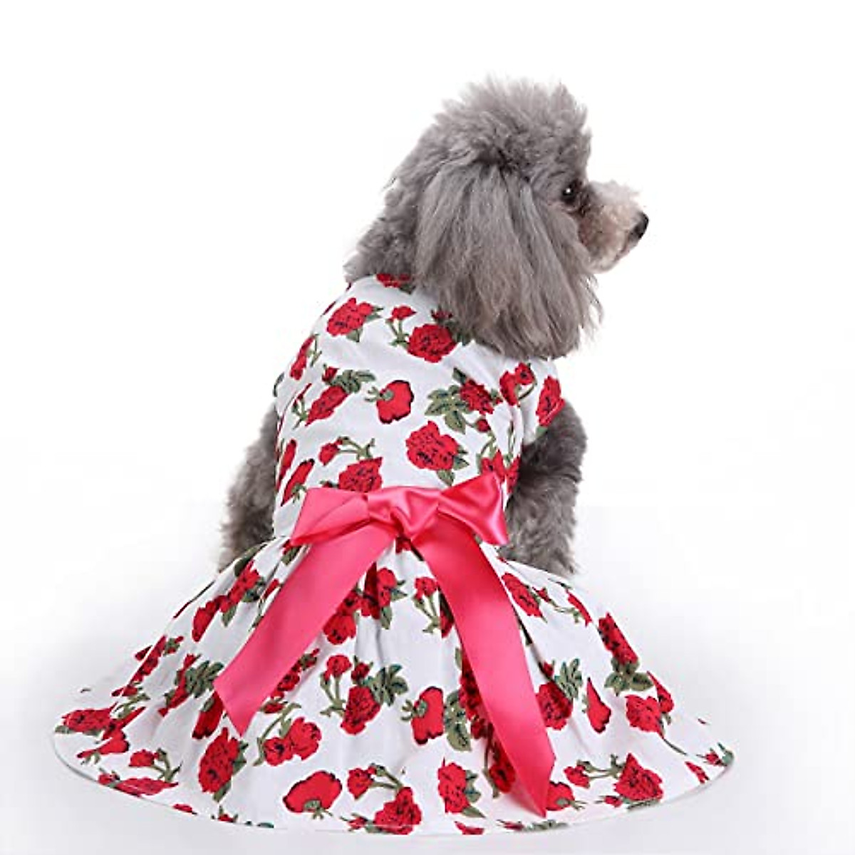 Dog Dresses Thin Princess Dress Bowknot Floral with Elegant Ribbon Skirt Pet Clothes for Small Dogs on Wedding Holiday Birthday (S)