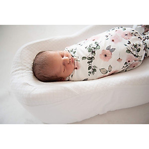 Giggle Angel Baby Receiving Blanket Swaddle Blanket Infant Wrap Pink Floral Pattern with Matching Bowtie (White)