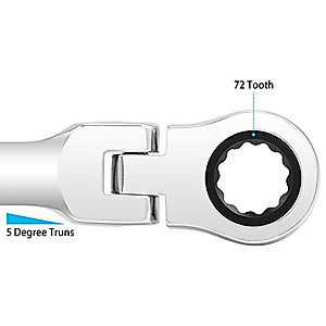 KINJOEK 2 PCS 7mm 12PT Flex Head Ratchet Wrench, Metric Ratcheting Wrench Set with 5° Movement and 72 Teeth for Projects with Tight Space