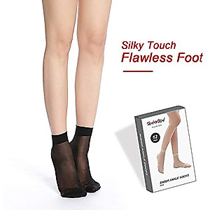 12 Pack Women's Ankle Nylon Silky Socks, High Sheer Stockings for Women, Girls, Office, Home