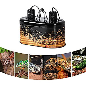 WACOOL Reptile Fixture Deep Dome Dual Lamp Fixture, Optical Reflector Lampshade for Tropical Desert Reptile Heat Lamp UVB Light Dual Combo Kit with 2 Indenpent Switches