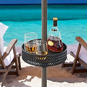 JEAREY 13” Patio Umbrella Table Tray for Beach Umbrella, Portable Round Table Tray with Umbrella Hole for Beach Patio Garden Poolside, Black…