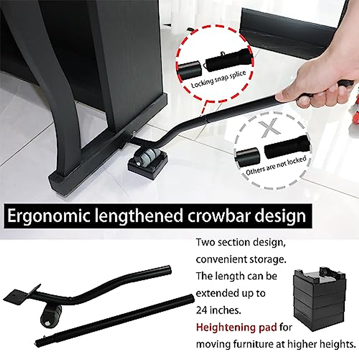 【Upgrade Large】Furniture Dolly & Furniture Rollers Mover with 5 Wheels, Carbon Steel Panel Furniture Lifter Set Up to 2200LBs, for 360° Rotation Shifting Moving Heavy Duty Refrigerator, Sofa, Cabinet